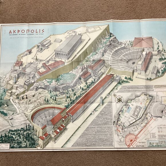 Other | Vintage The Akropolis Of Athens Greece Architecture Map 1972 ...